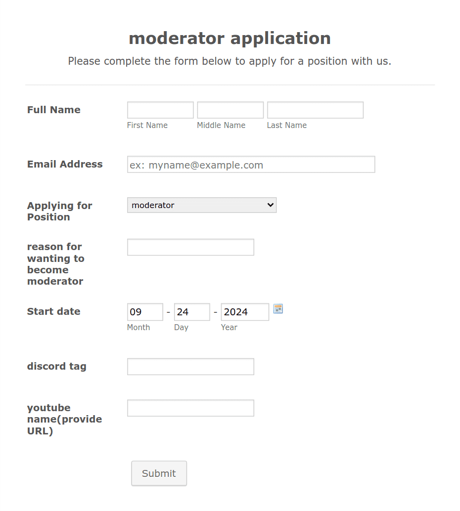moderator Form Template | Jotform