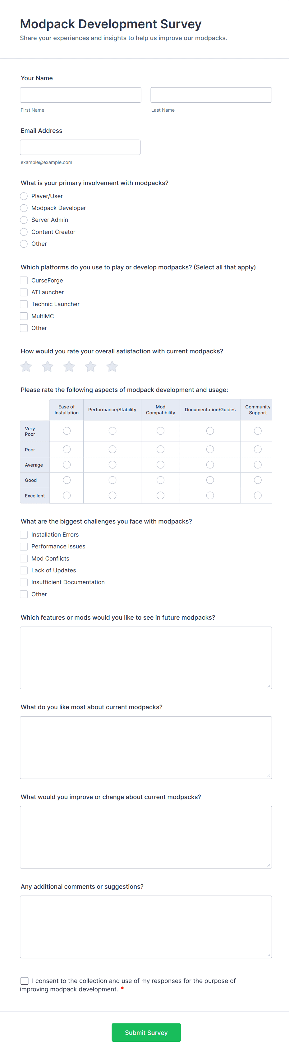 Modpack Development Survey Form Template | Jotform