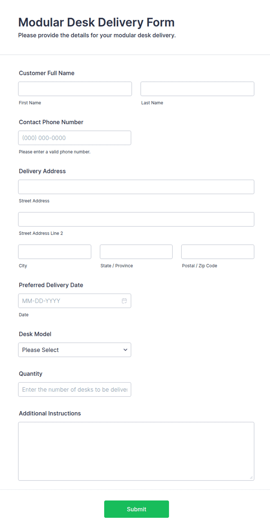 Modular Desk Delivery Form Template | Jotform