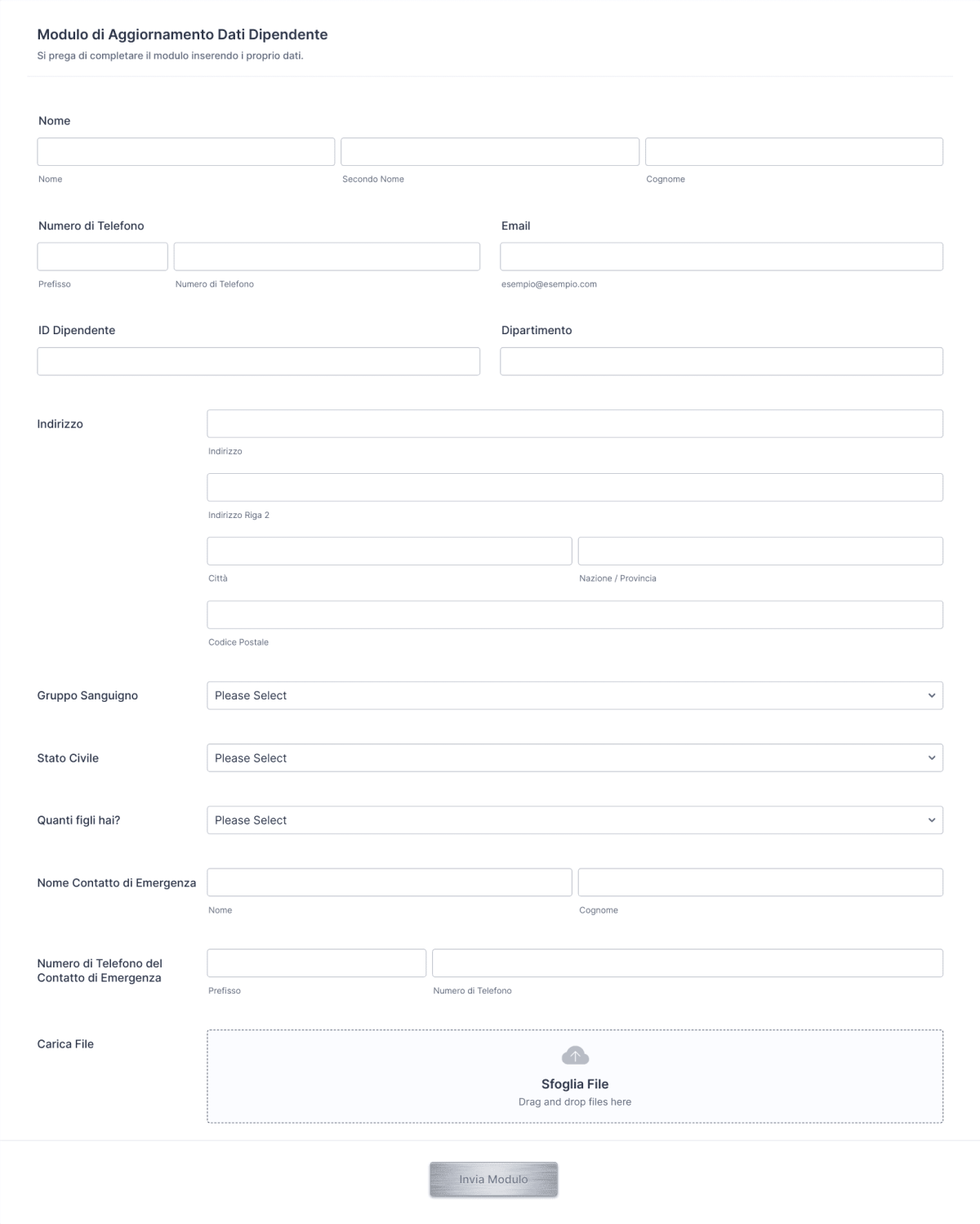 Modulo di Aggiornamento Dati Dipendente Template Modulo | Jotform