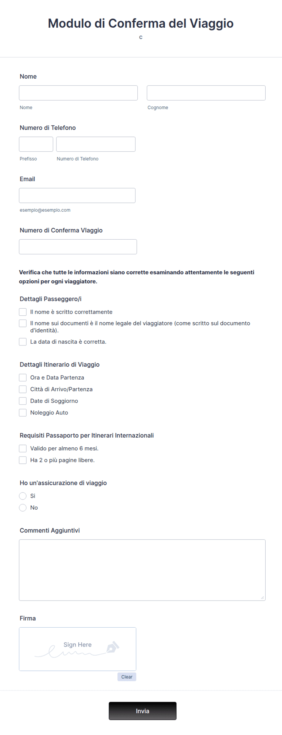 Modulo di Conferma del Viaggio | Jotform