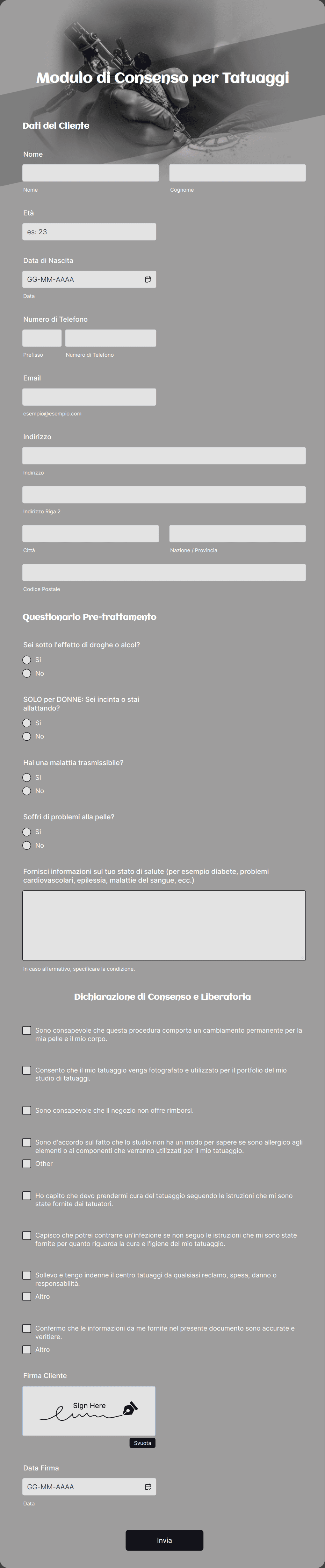 Modulo di Consenso per Tatuaggio Template Modulo | Jotform