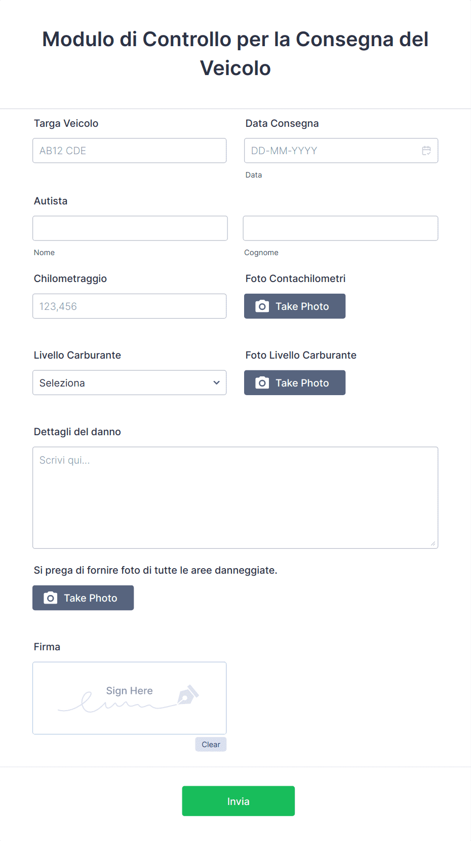 Modulo di Controllo per la Consegna del Veicolo Template Modulo | Jotform