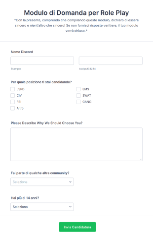 Modulo di Domanda per Role Play Agente AI | Jotform
