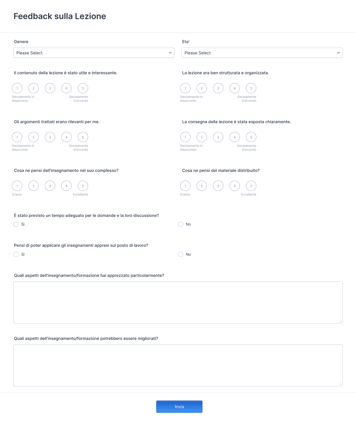 Modulo di Feedback Insegnamento Template Modulo | Jotform