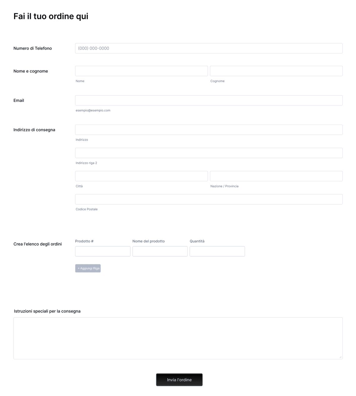 Modulo di Ordine Semplice e Personalizzato Template Modulo | Jotform