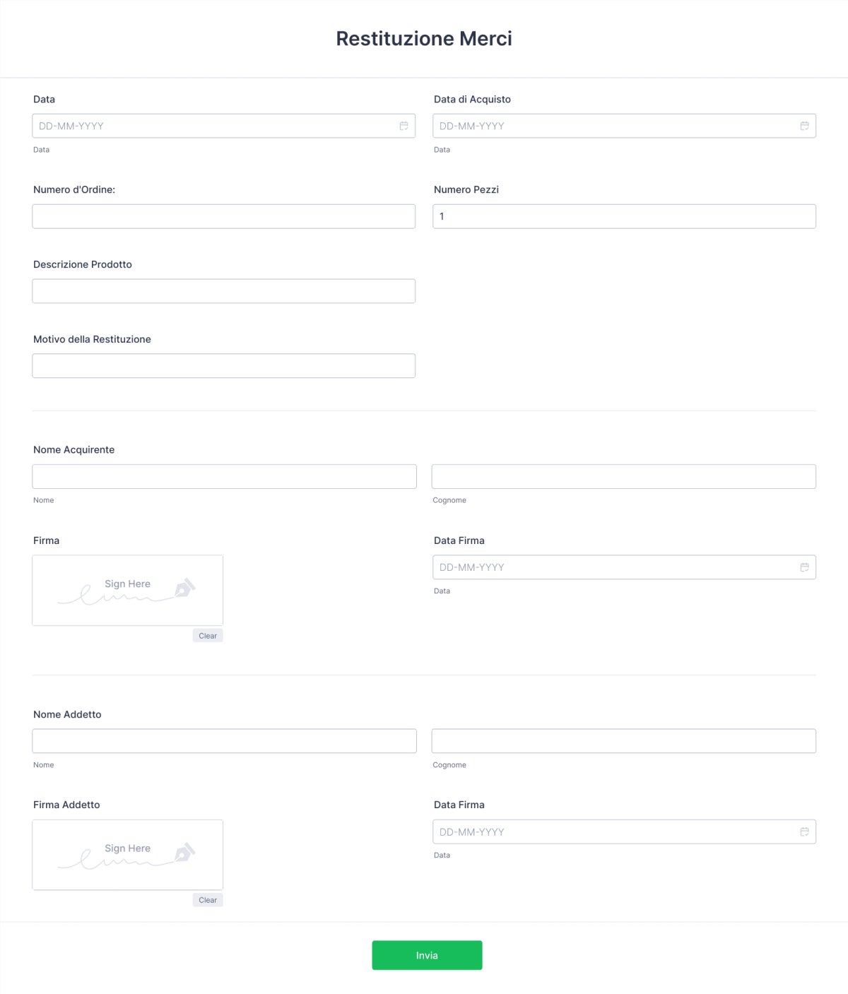 Modulo di Restituzione Merci Template Modulo | Jotform