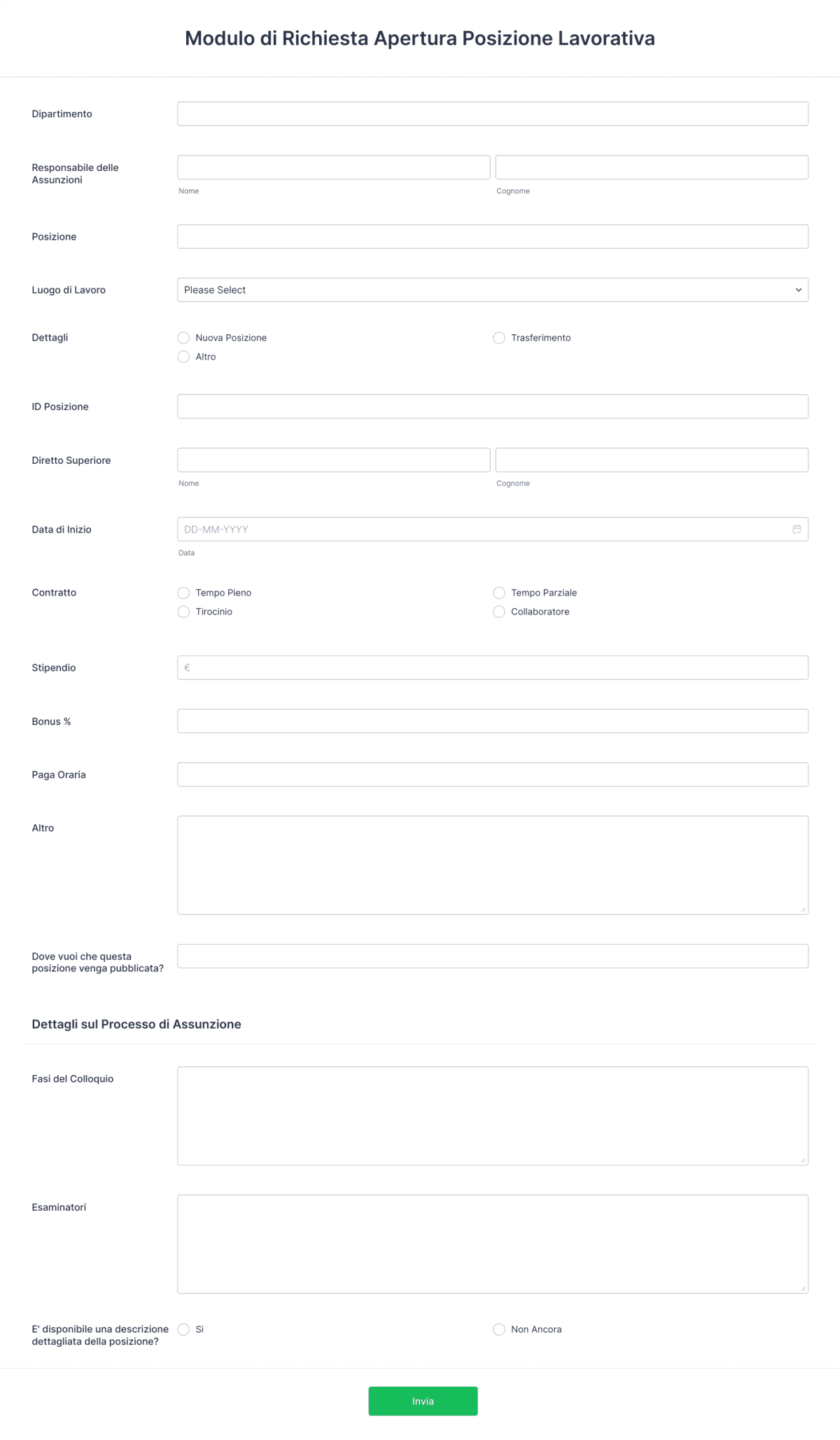 Modulo di Richiesta Apertura Posizione Lavorativa Template Modulo | Jotform