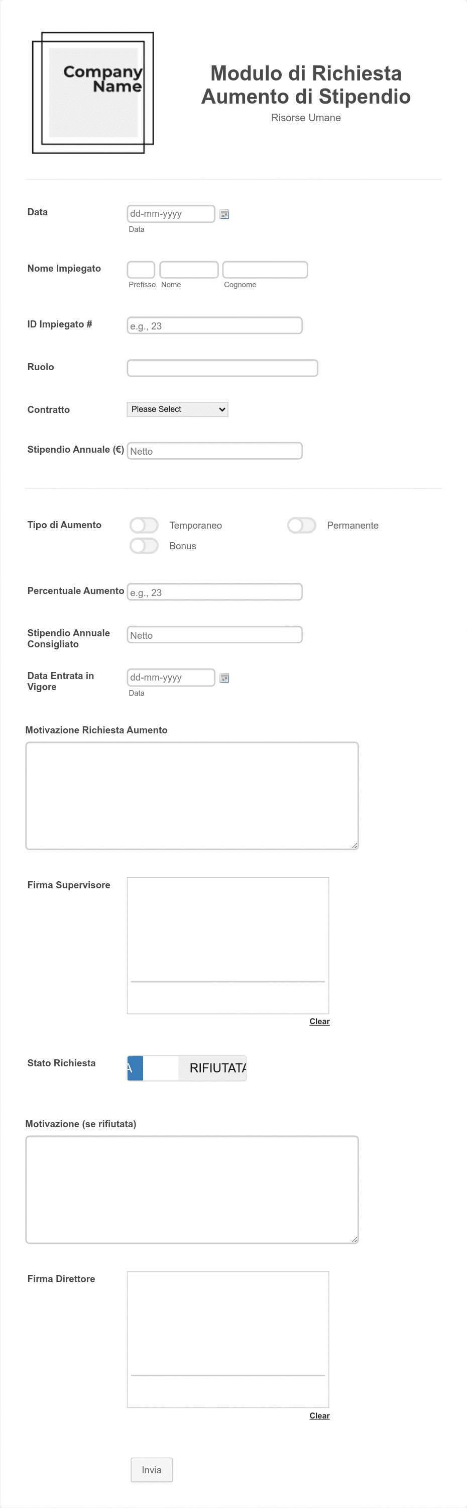 Modulo di Richiesta Aumento di Stipendio Template Modulo | Jotform