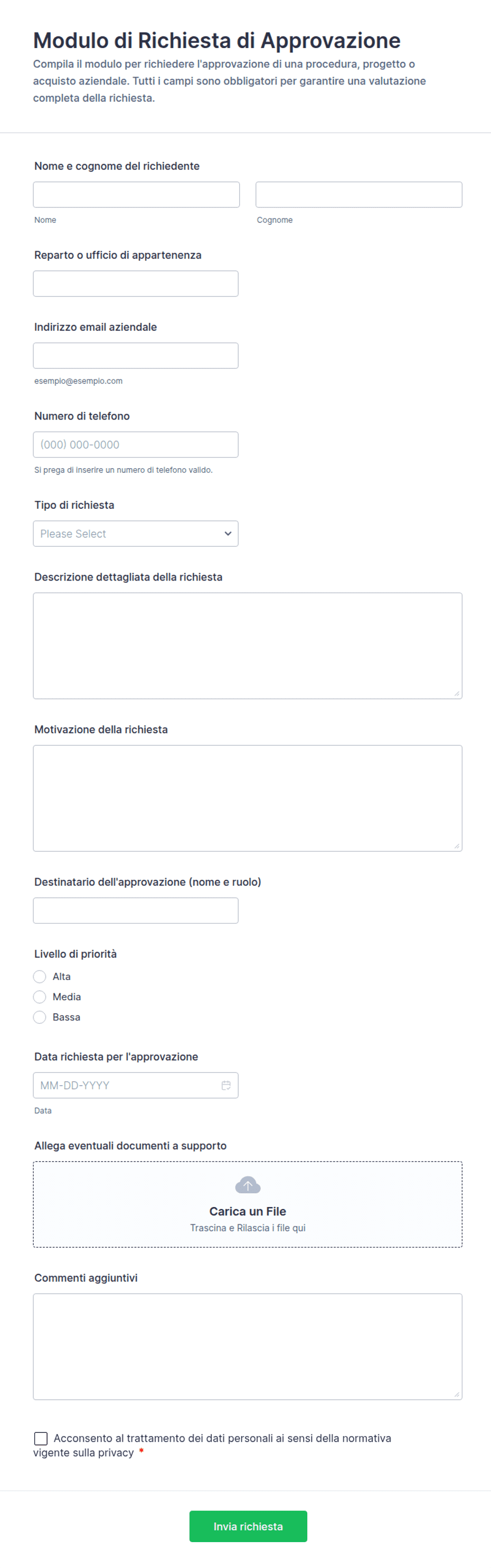 Modulo di Richiesta di Approvazione | Jotform
