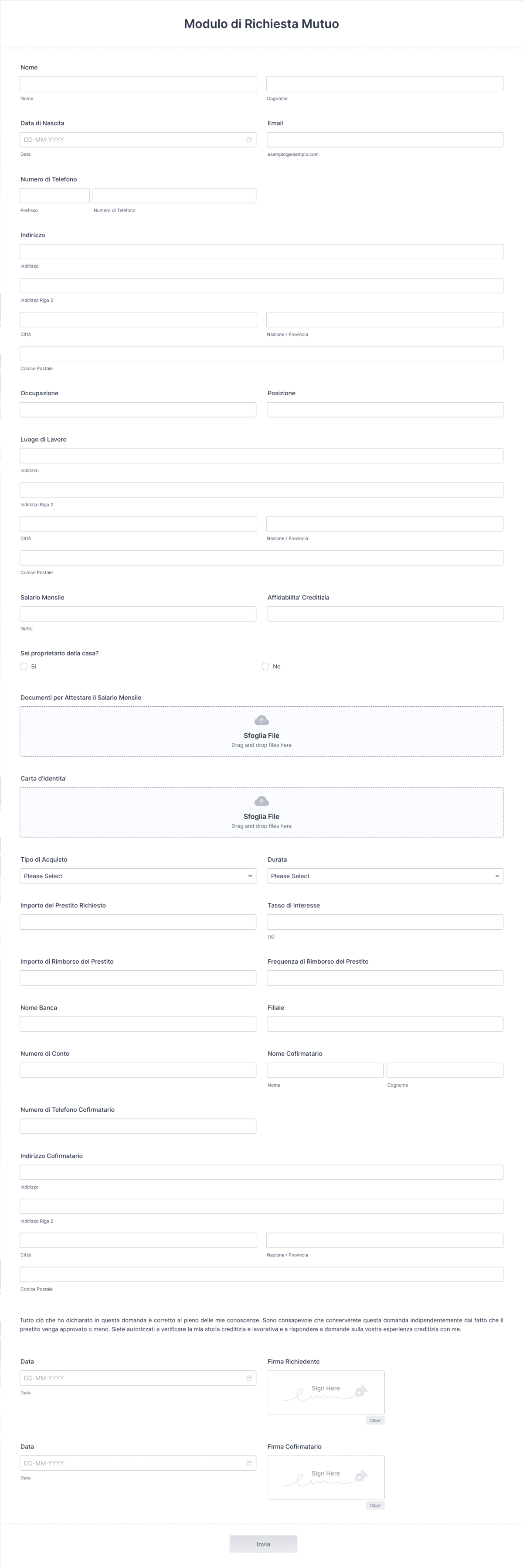 Modulo di Richiesta Mutuo Template Modulo | Jotform