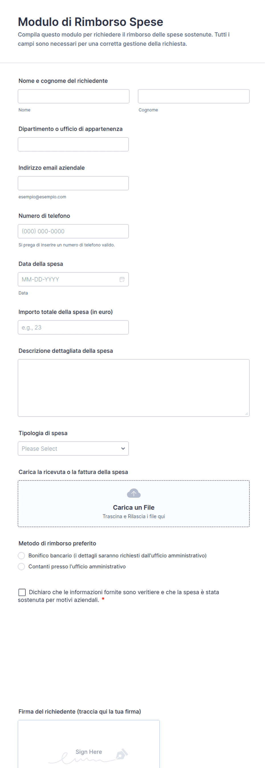 Modulo di Rimborso Spese | Jotform