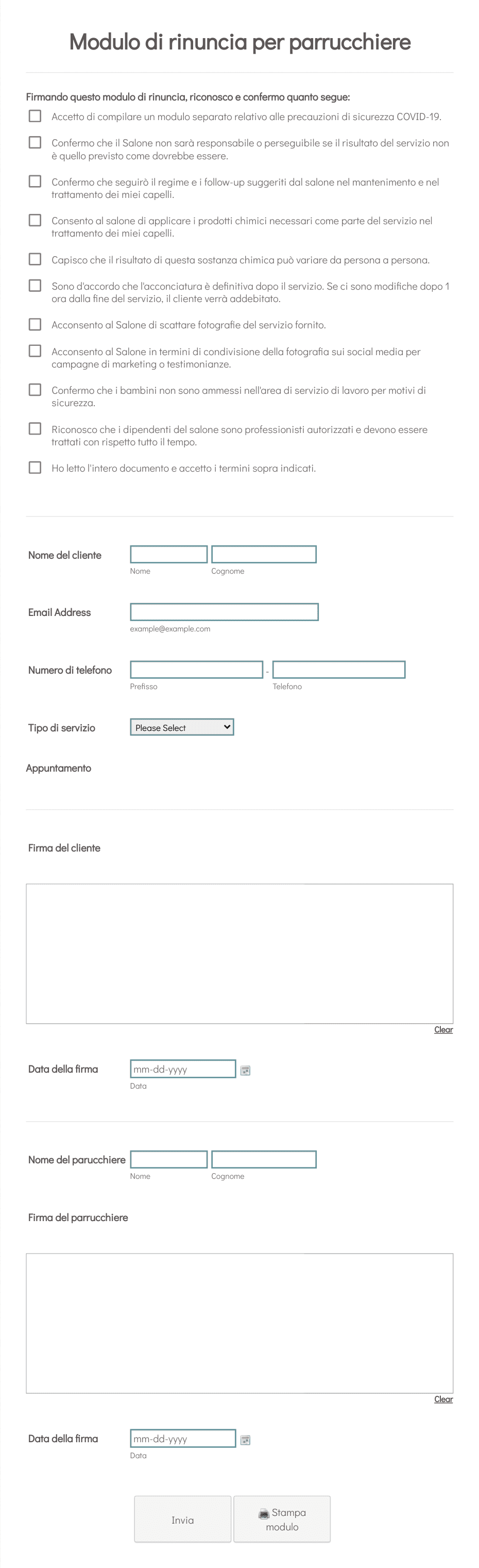 Modulo di rinuncia per parrucchiere Template Modulo | Jotform