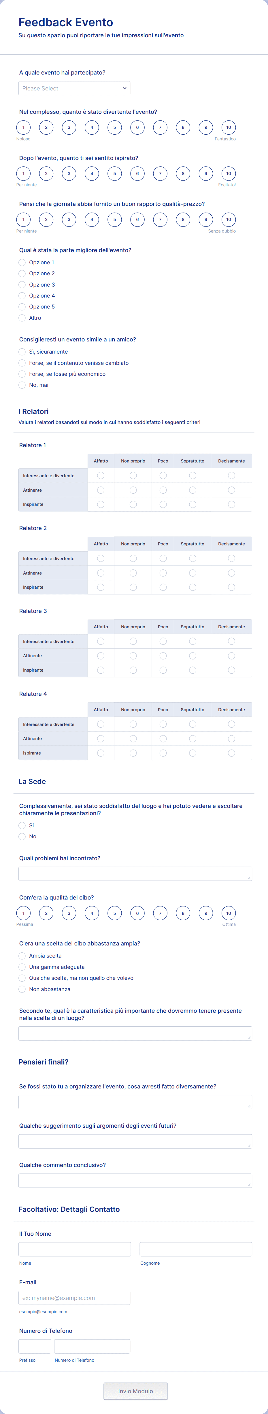Modulo Feedback Evento Template Modulo | Jotform