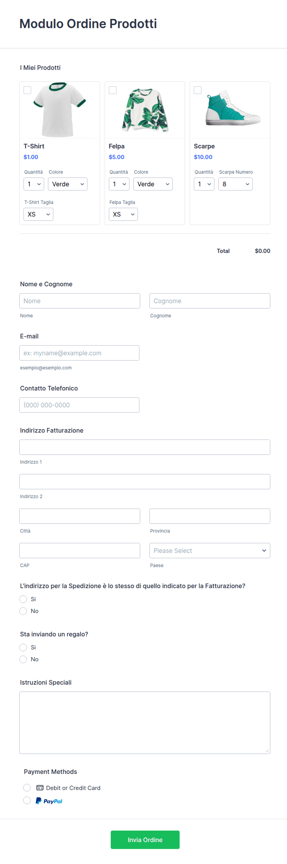 Modulo Ordine Prodotti Template Modulo | Jotform