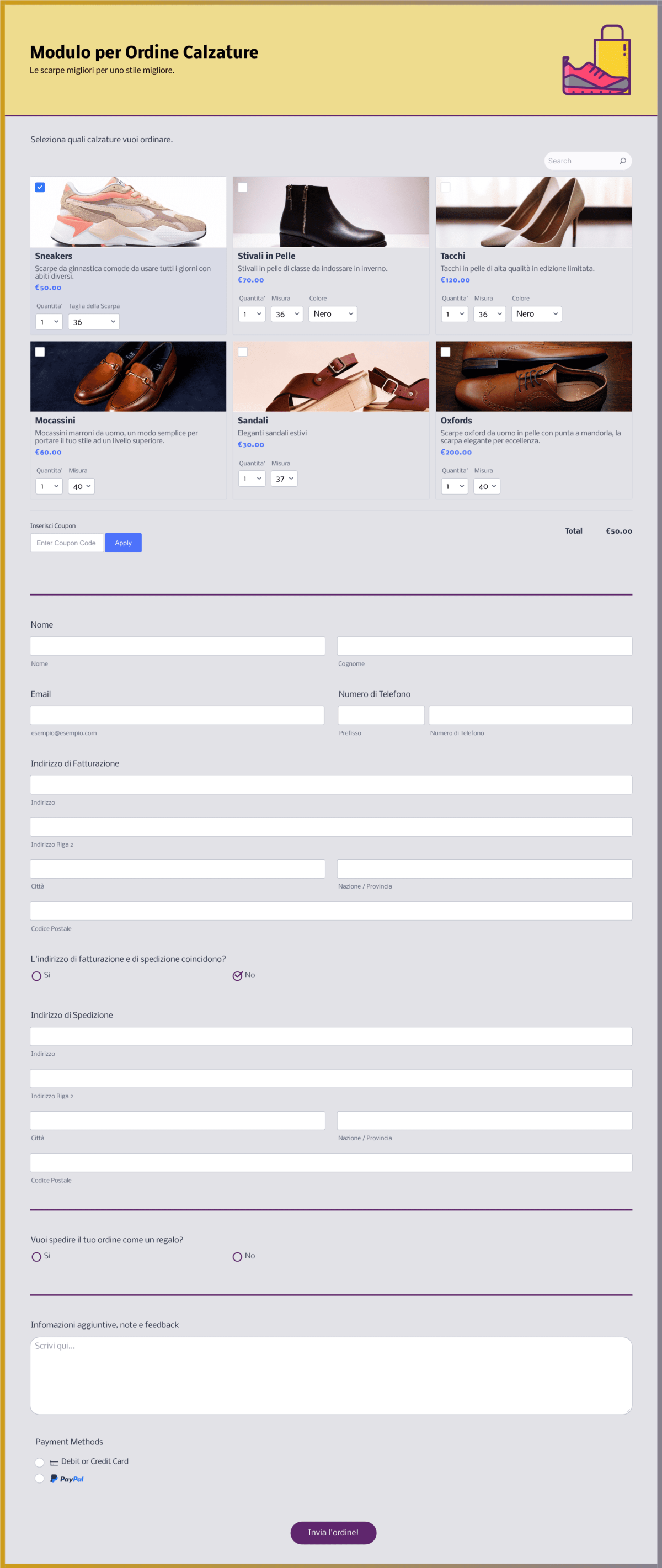 Modulo per Ordine Calzature Template Modulo | Jotform