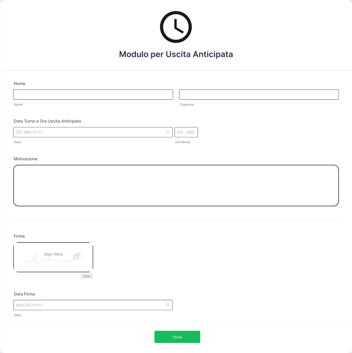 Modulo per Uscita Anticipata Template Modulo | Jotform