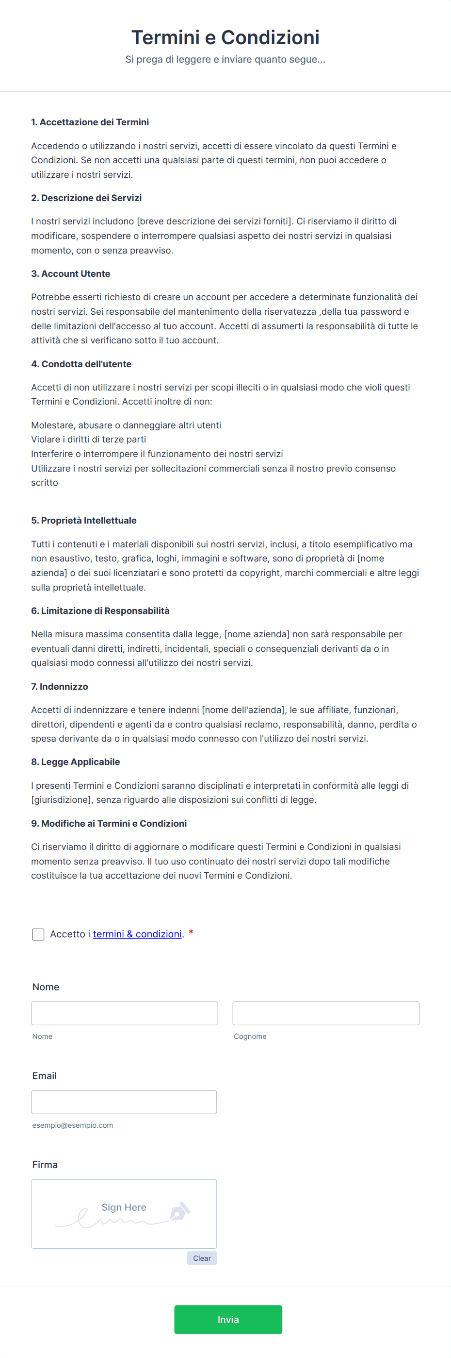 Modulo Termini e Condizioni Template Modulo | Jotform