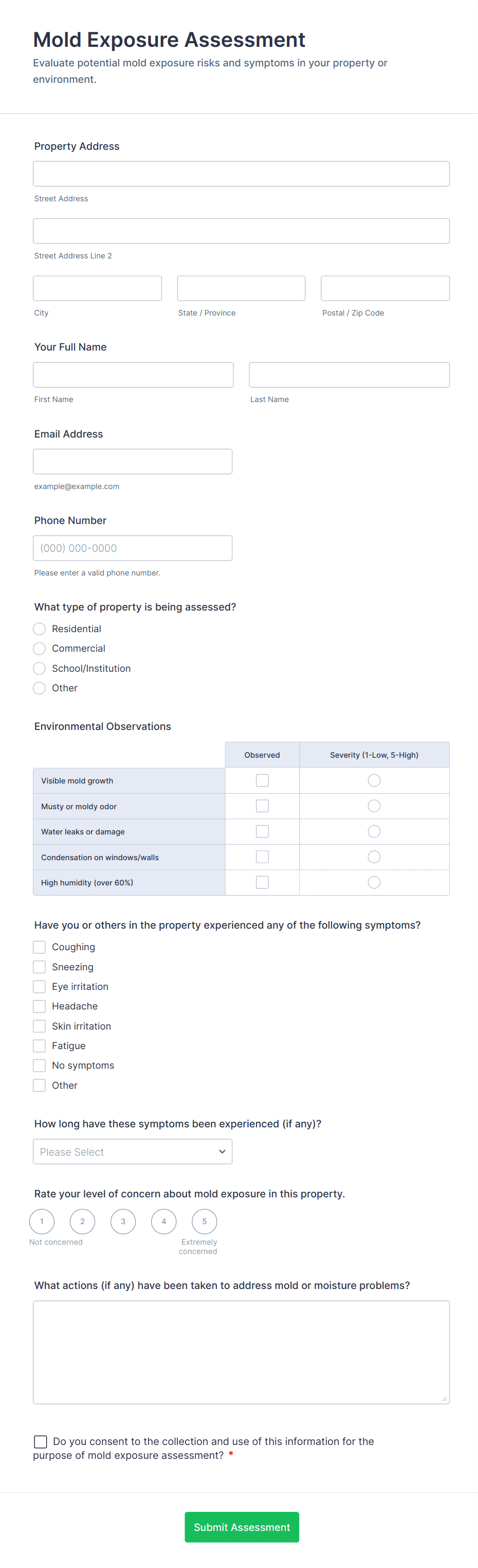 Mold Exposure Assessment Form Template | Jotform