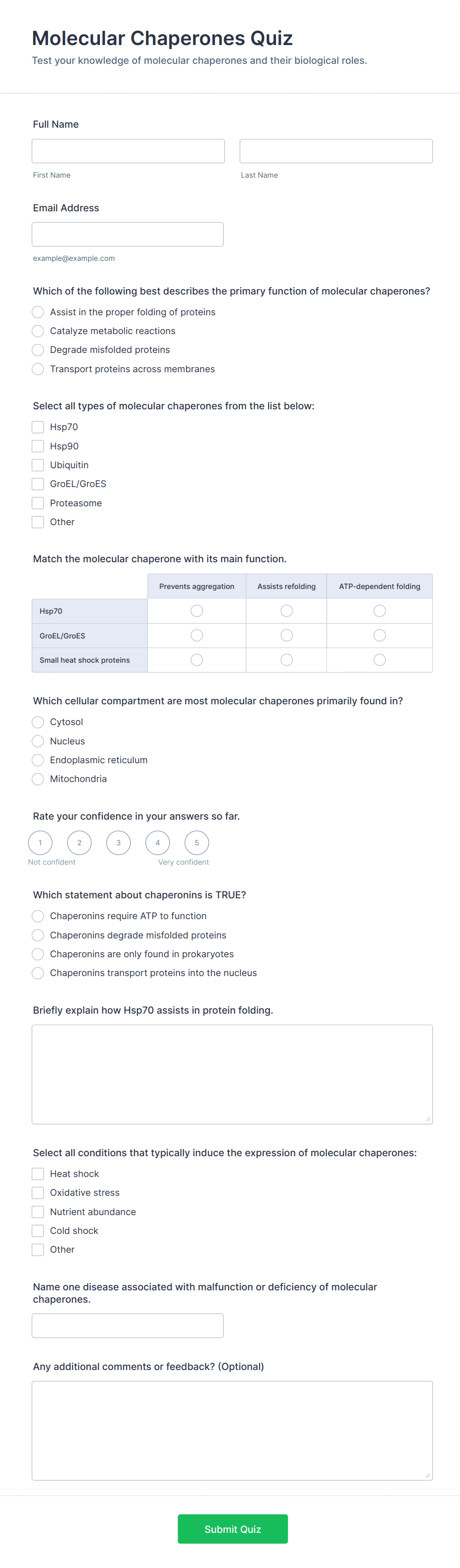 Molecular Chaperones Quiz Form Template | Jotform