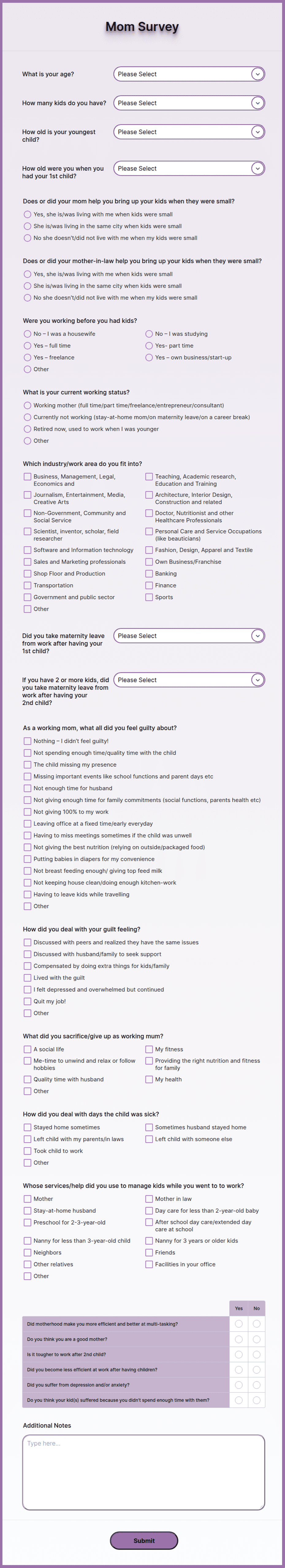 Mom Survey Form Template | Jotform