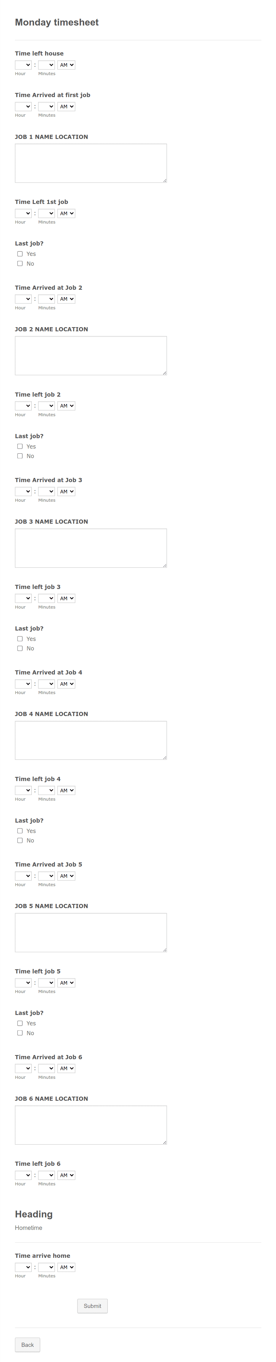 Monday timesheet Form Template | Jotform
