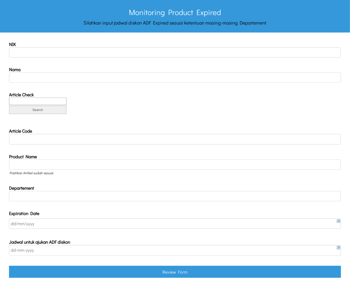 Monitoring Product Expired Template Formulir | Jotform