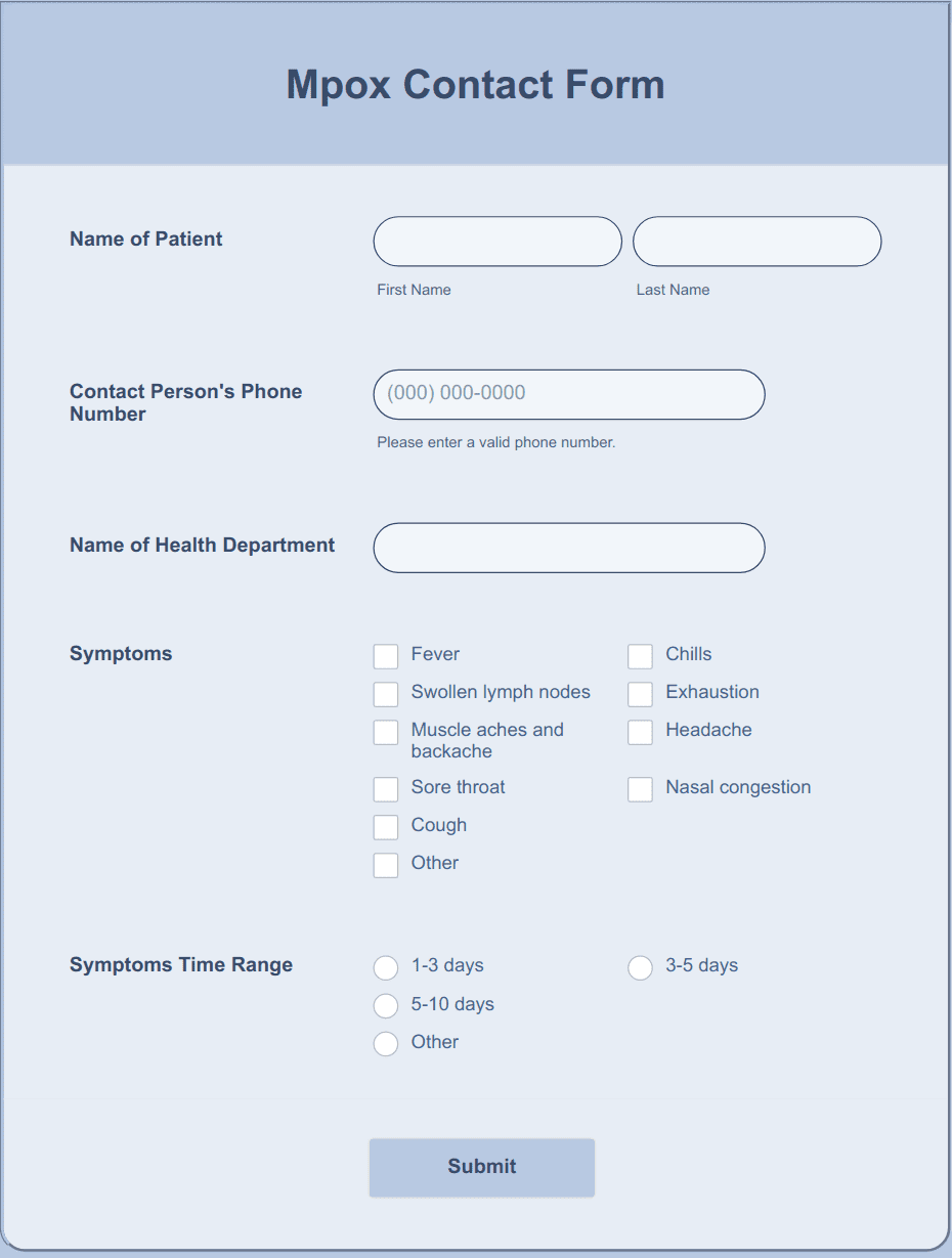 Mpox Contact Form Template | Jotform