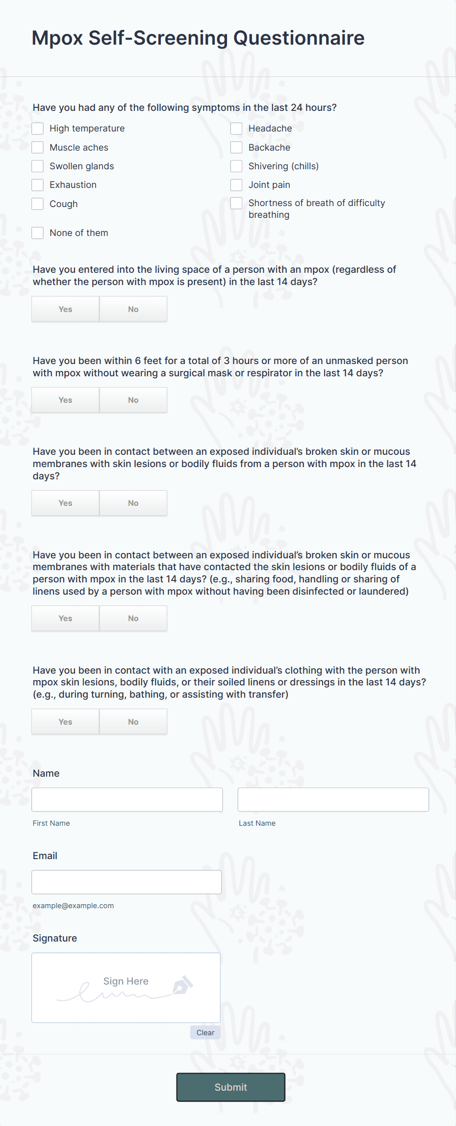 Mpox Self-Screening Questionnaire Form Template | Jotform