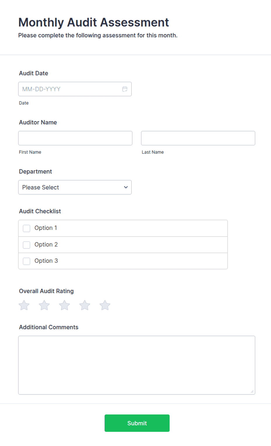 Monthly Audit Assessment Form Template | Jotform