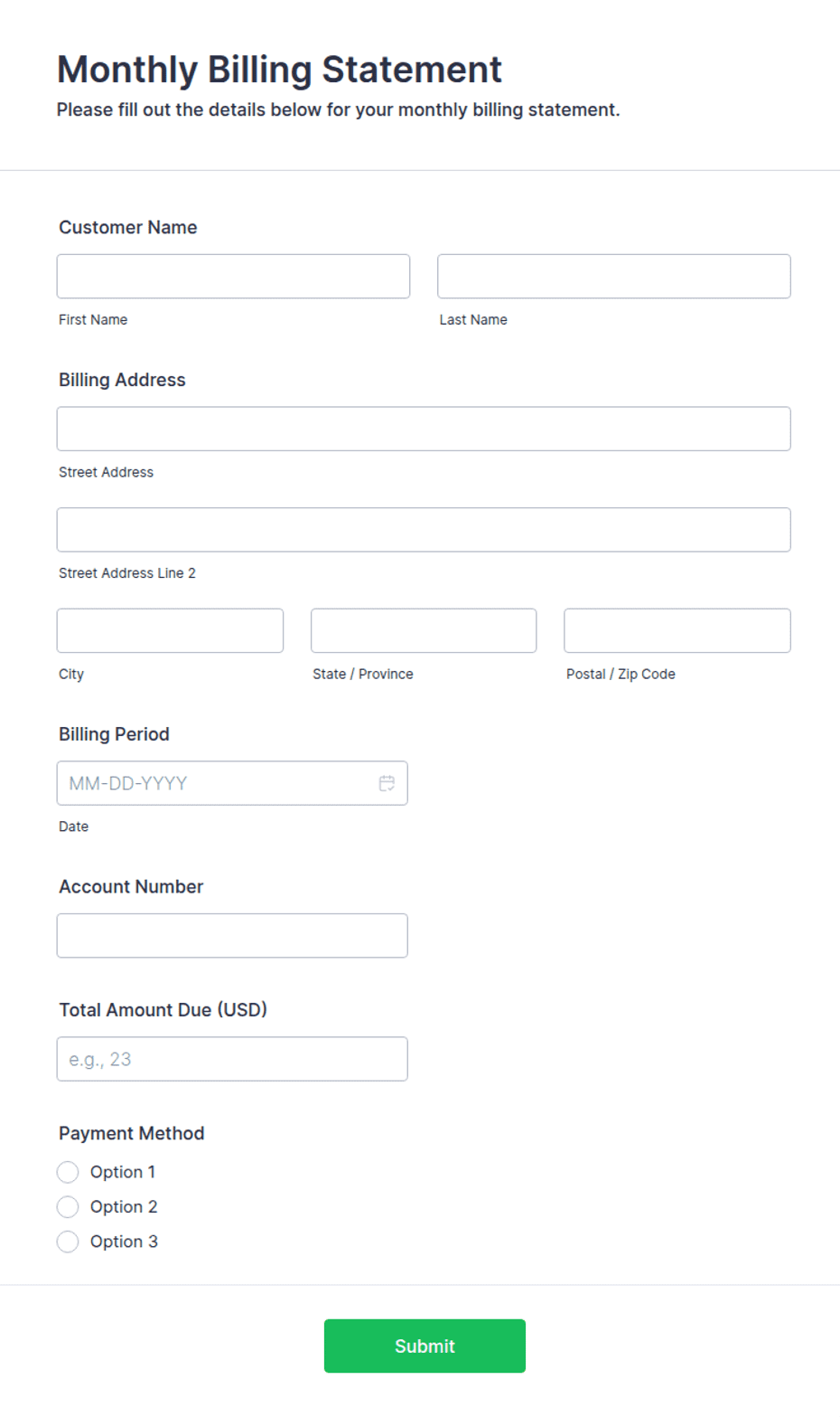 Monthly Billing Statement Form Template | Jotform