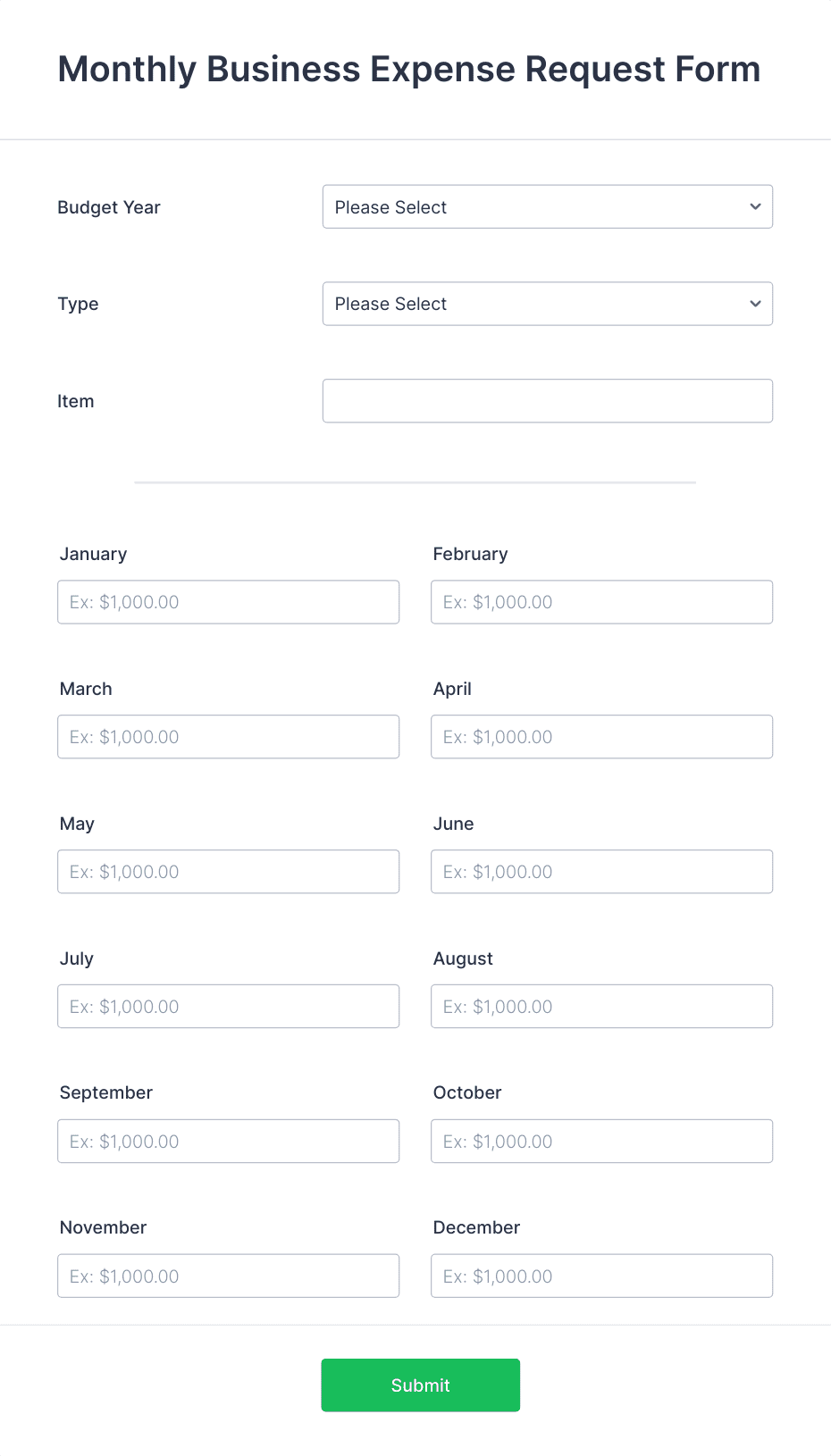 Monthly Business Expense Request Form Template | Jotform