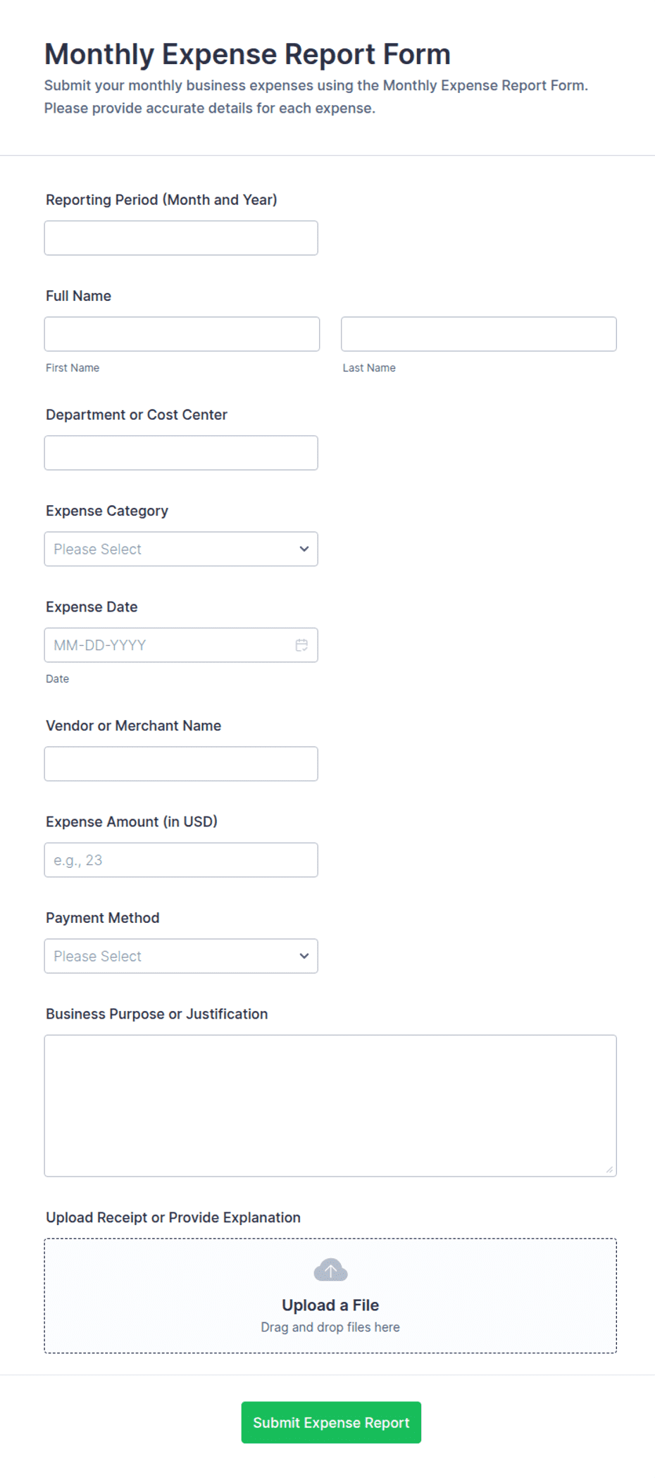 Monthly Expense Report Form Template | Jotform