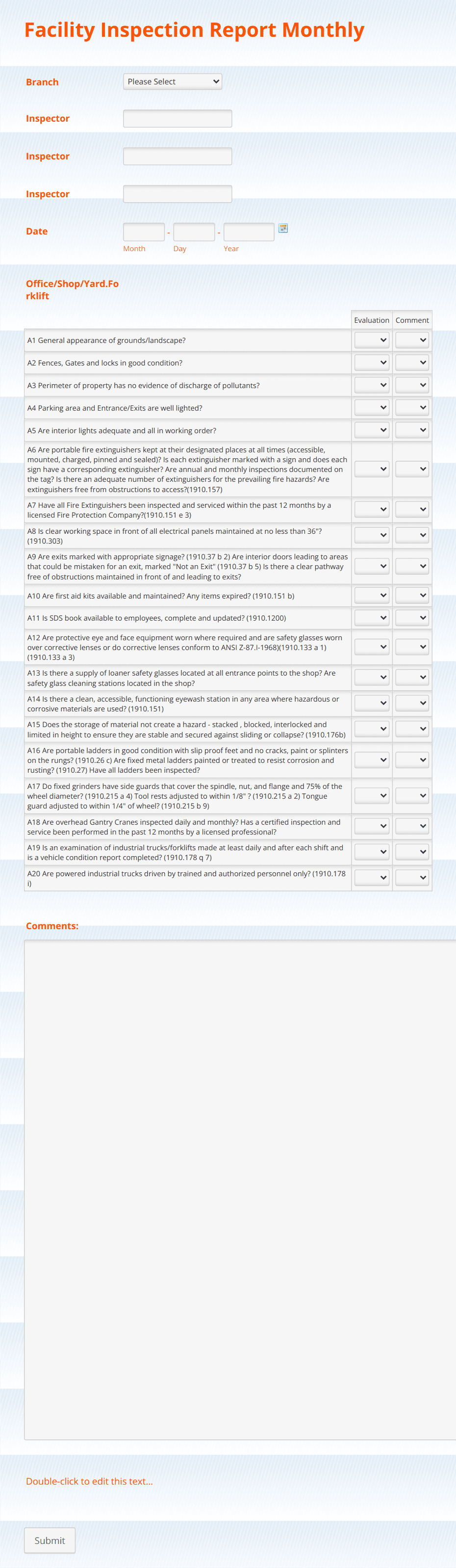 Monthly Facility Inspection Report Form Template | Jotform