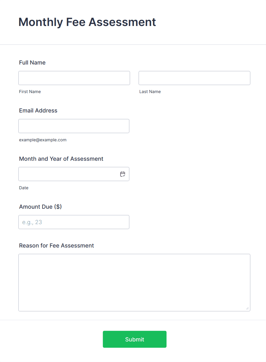 Monthly Fee Assessment Form Template | Jotform
