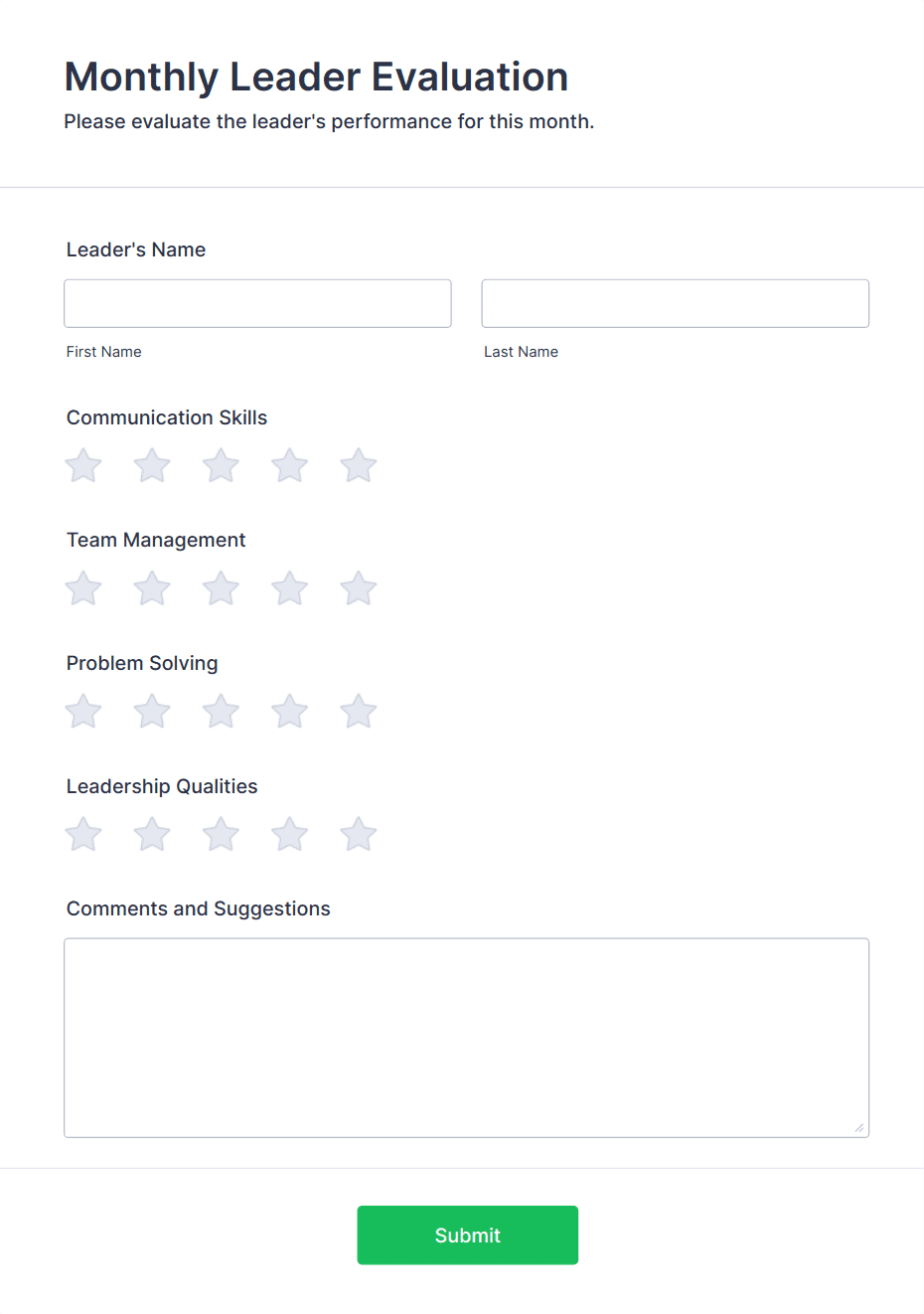 Monthly Leader Evaluation Form Template | Jotform