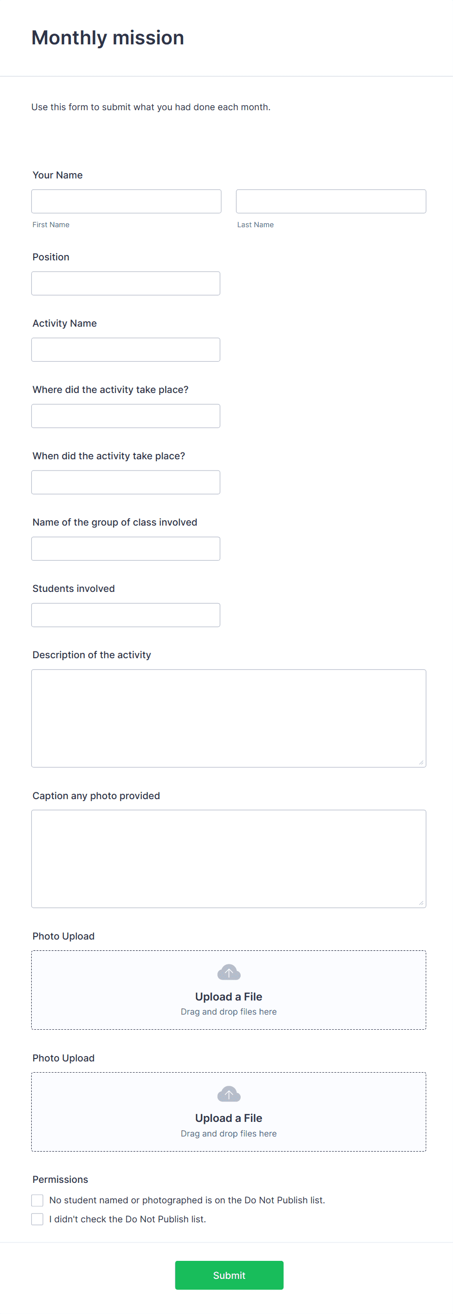Monthly mission Form Template | Jotform