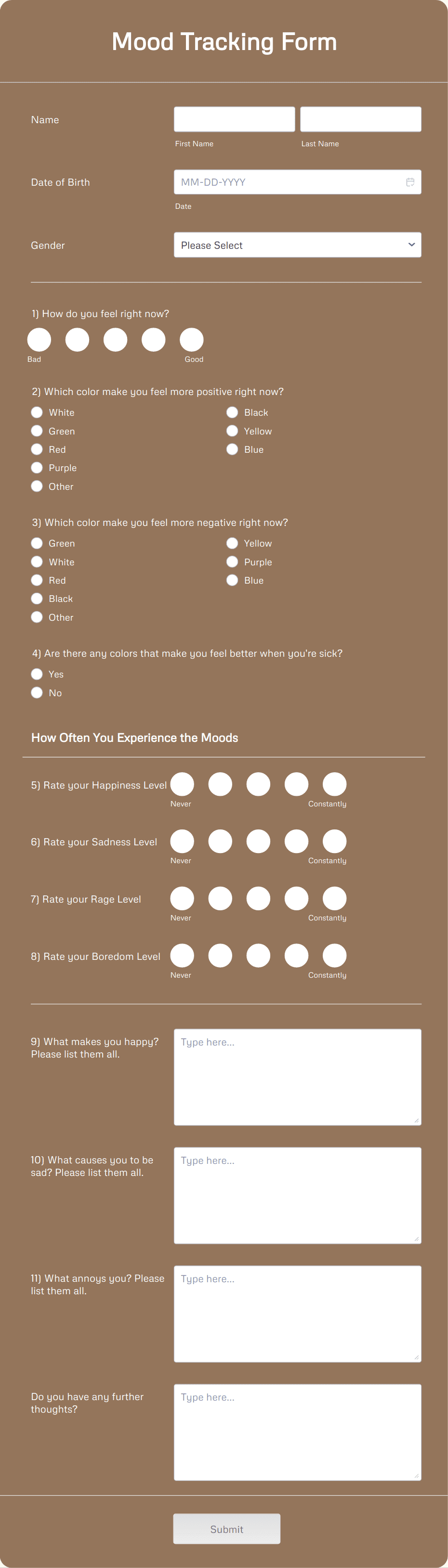 Mood Tracking Form Template | Jotform