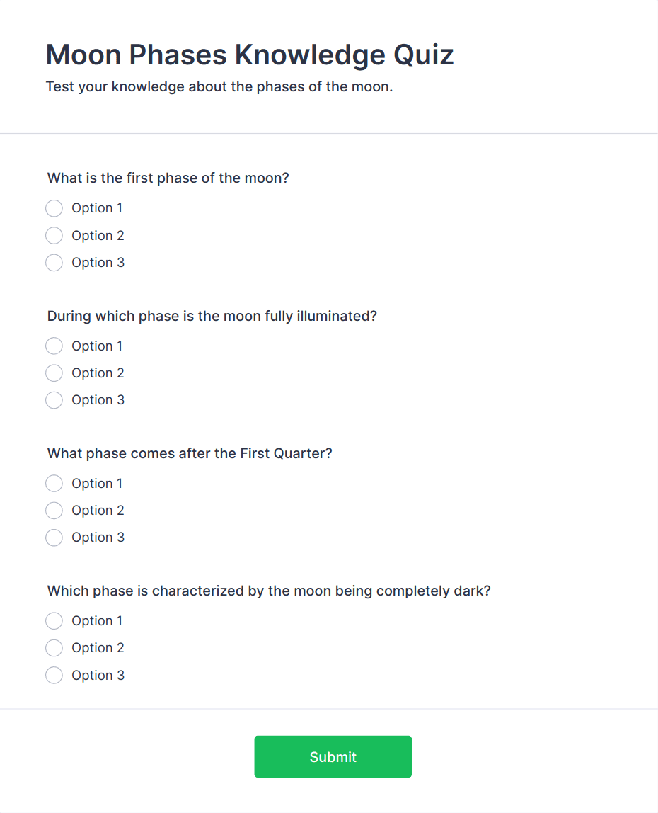 Moon Phases Knowledge Quiz Form Template | Jotform
