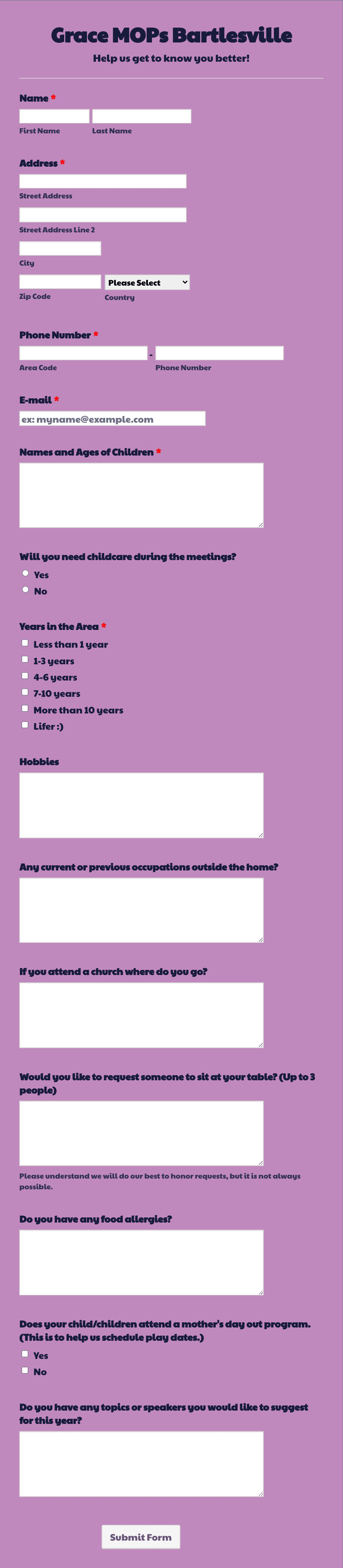 MOPS get to know you form 2019 Form Template | Jotform