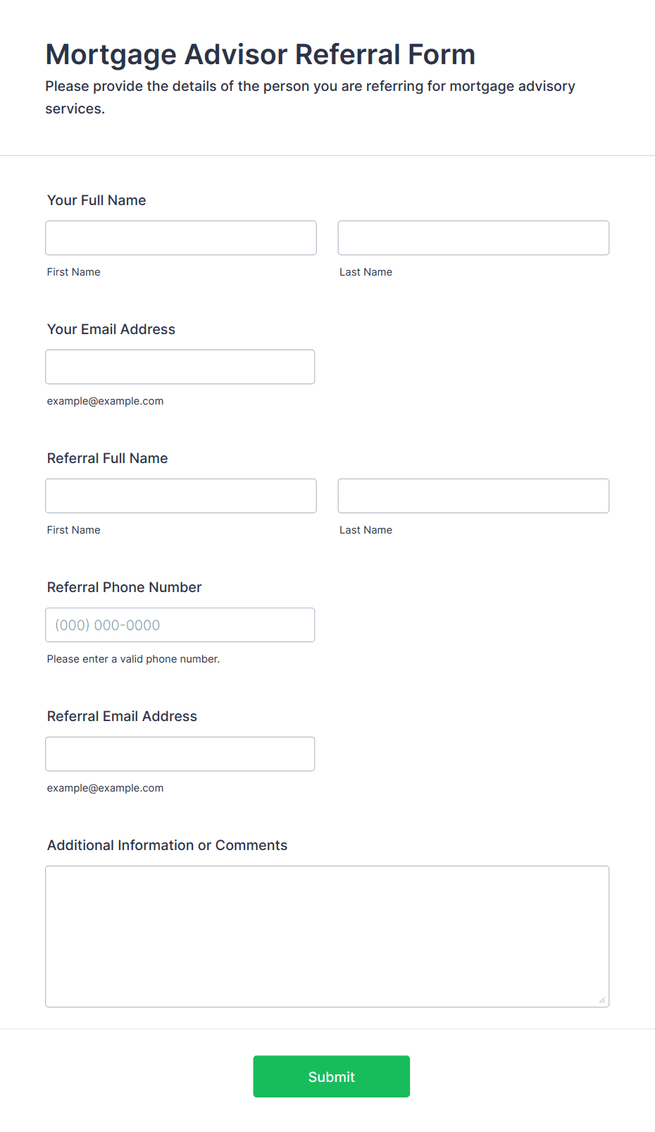 Mortgage Advisor Referral Form Template | Jotform