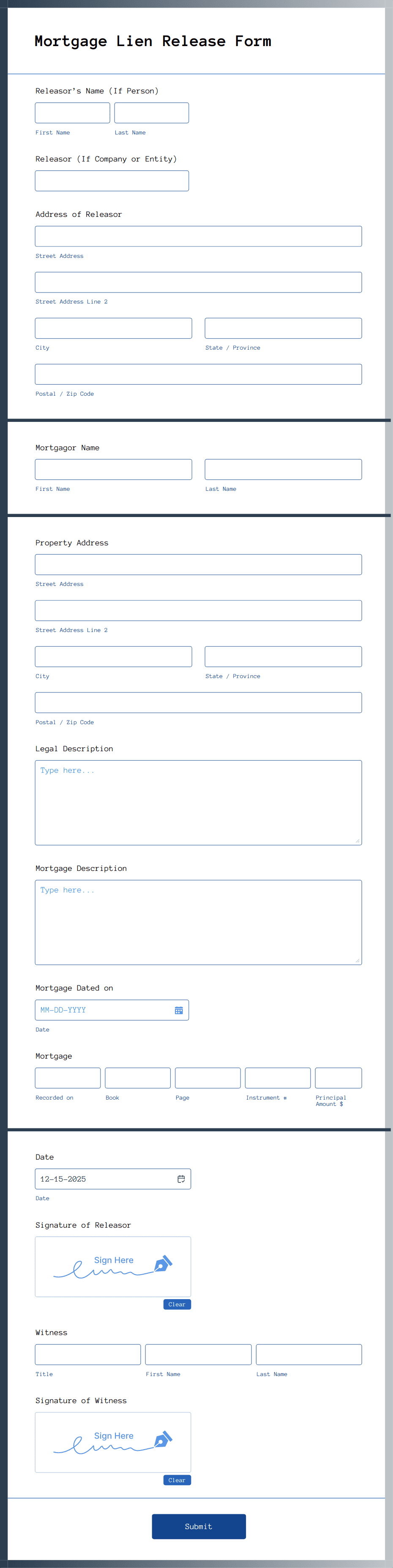 Mortgage Lien Release Form Template | Jotform