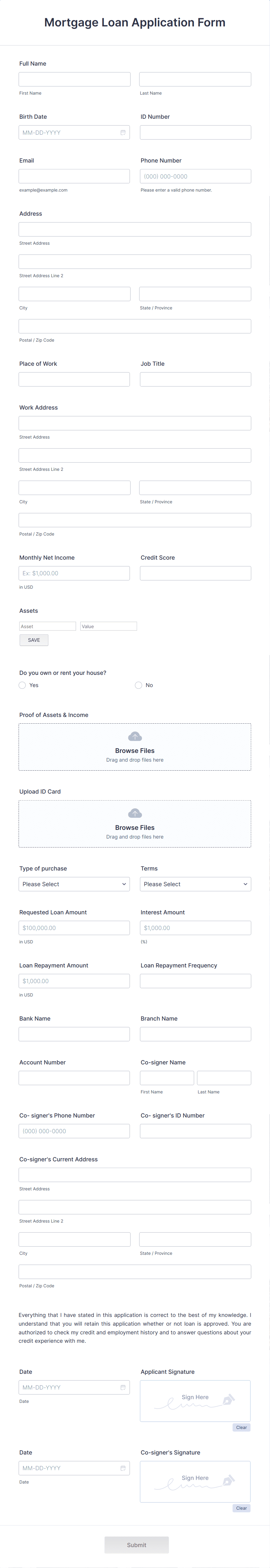 Mortgage Loan Application Form Template | Jotform