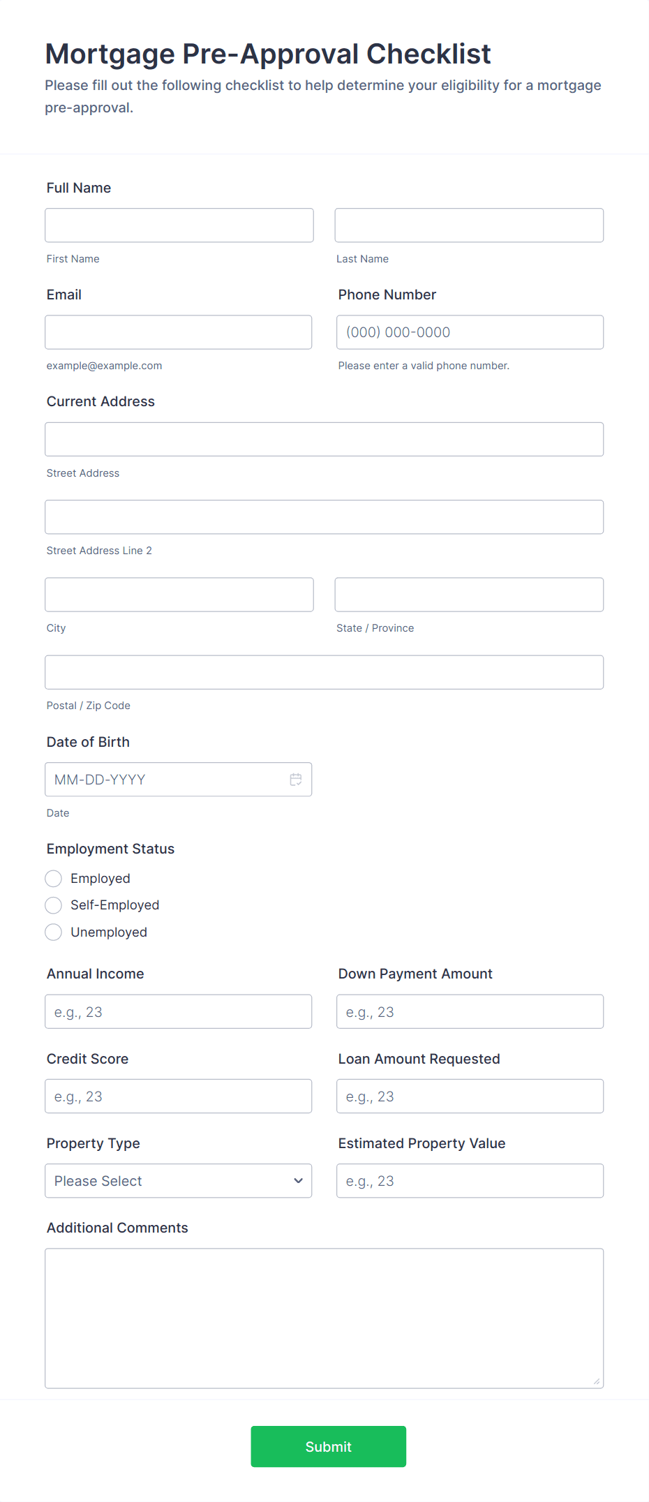 Mortgage Pre-Approval Checklist Form Template | Jotform