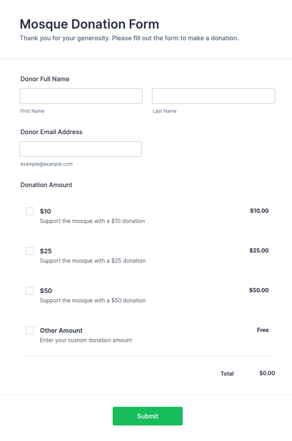 Mosque Donation Form Template | Jotform