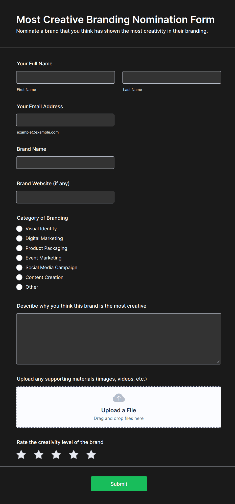 Most Creative Branding Nomination Form Template | Jotform