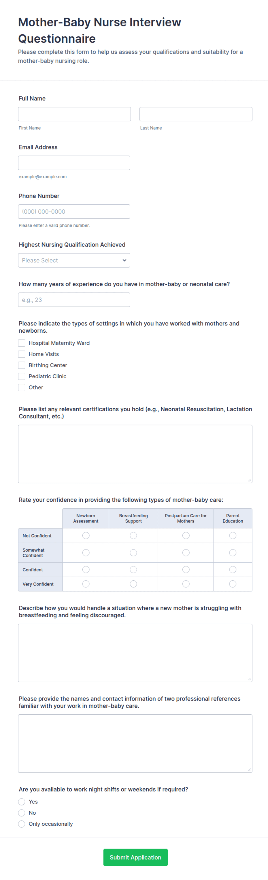 Mother-Baby Nurse Interview Questionnaire Form Template | Jotform