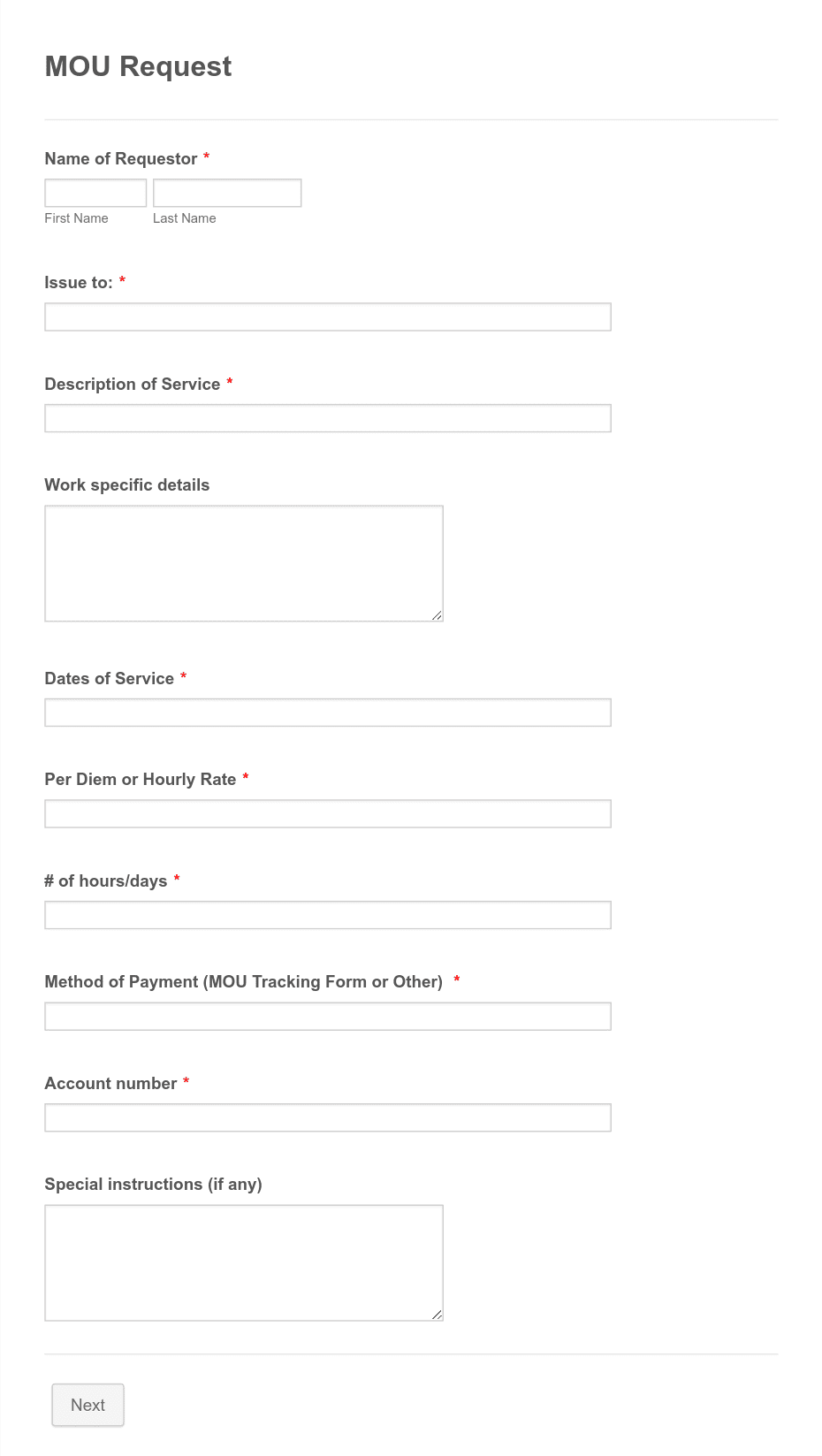 MOU Request Form Template | Jotform