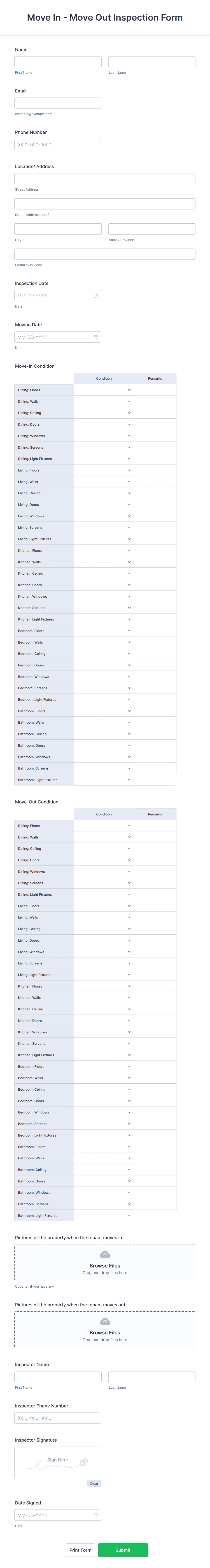 Move In - Move Out Inspection Form Template | Jotform