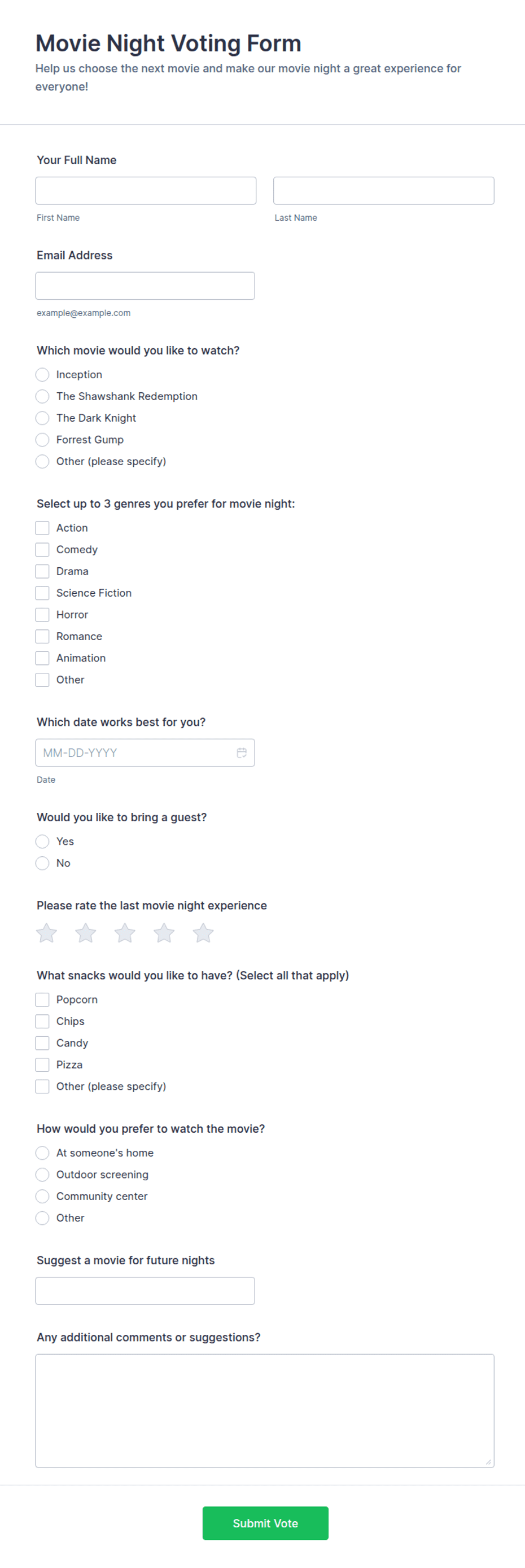 Movie Night Voting Form Template | Jotform
